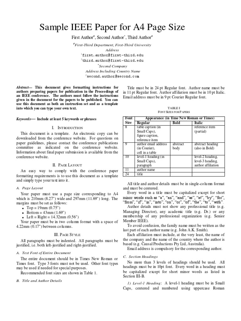Sample IEEE Paper For A4 Page Size: First Author, Second Author, Third ...