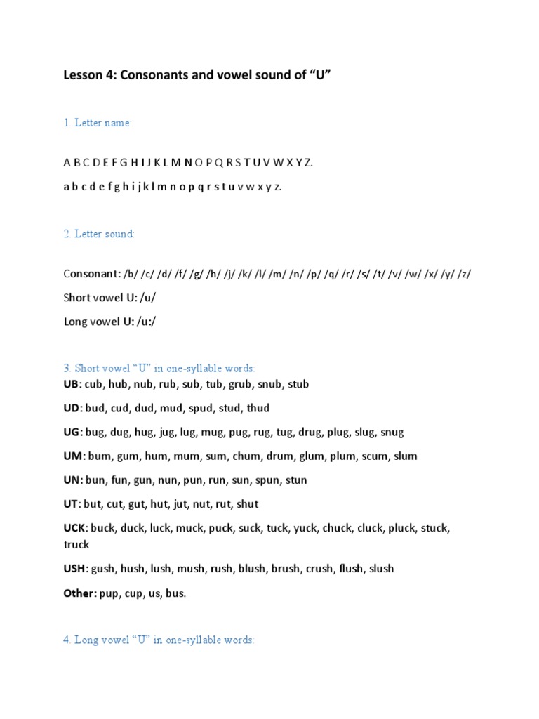 Lesson 4 Consonants and Vowel Sound of U | PDF | Art