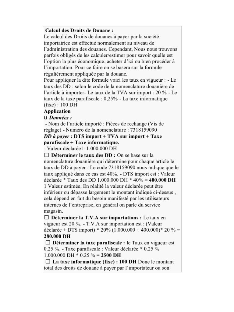 Calcul Des Droits de Douane | PDF