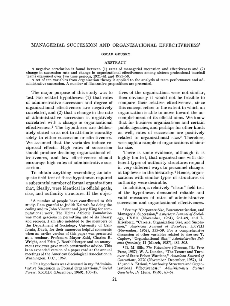 Grusky 1963 | PDF | Experiment | Sociology