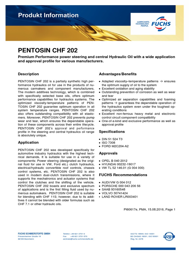 Описание pentosin chf 202 en | PDF | Automotive Industry | Mechanical ...