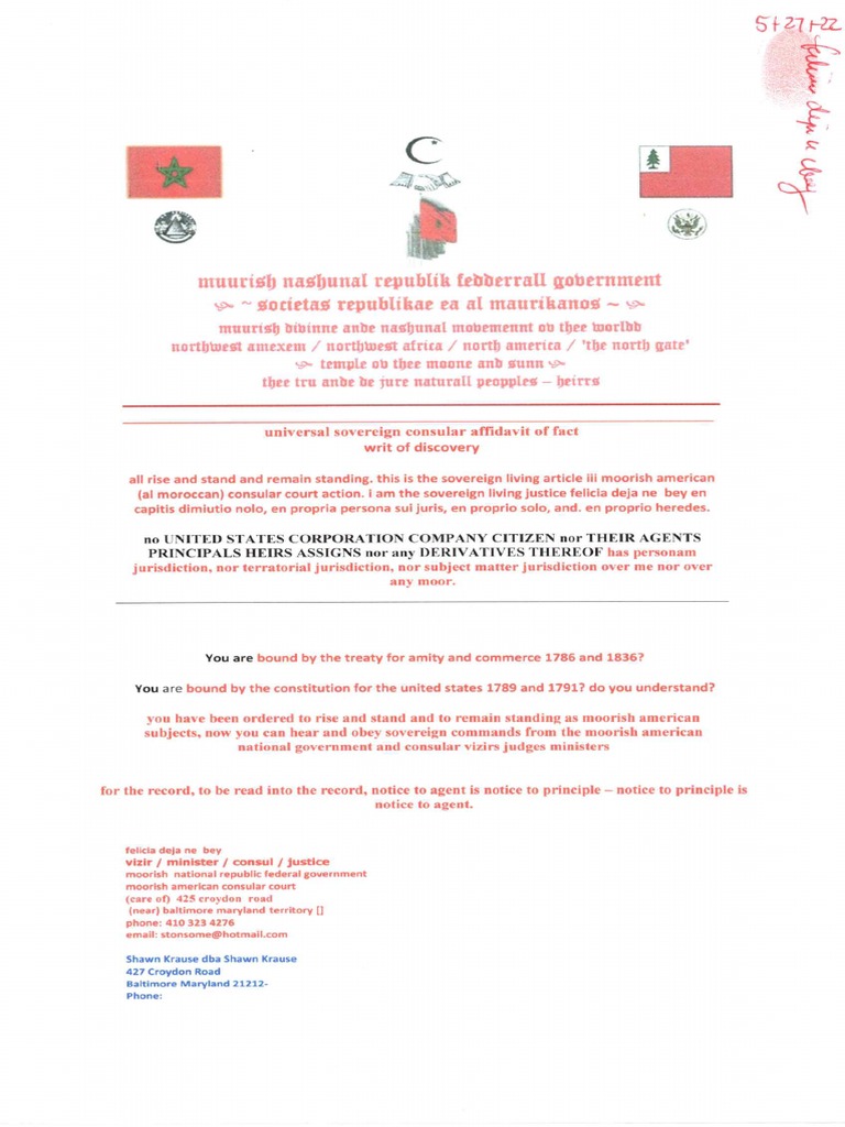 Universal Sovereign Affidavit of Fact Writ of Discovery SHAWN KRAUSE ...