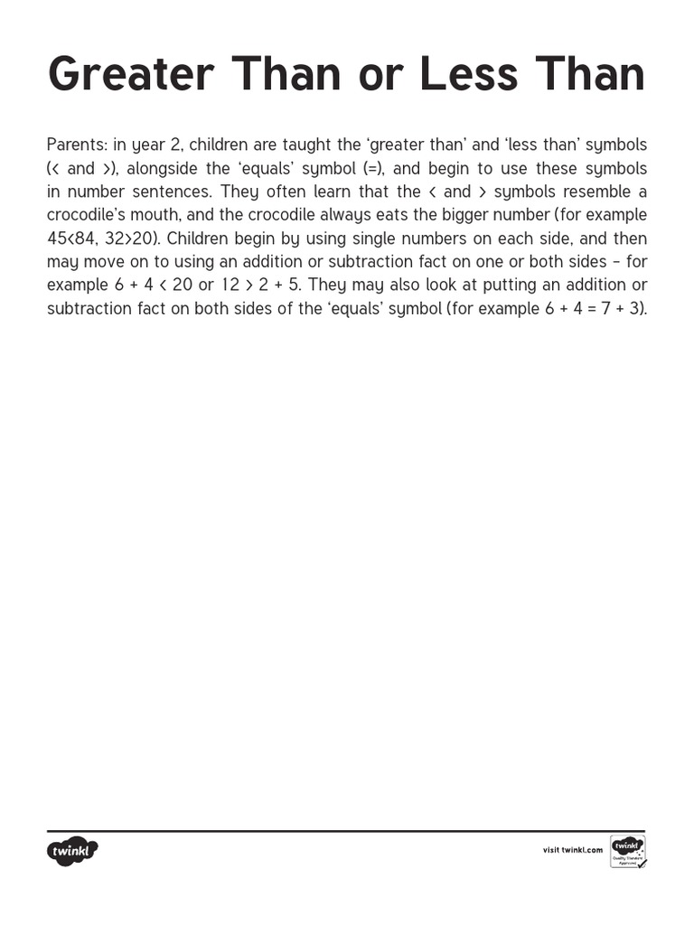 Comparing Numbers Using Greater Than, Less Than and Equals Symbols: A ...