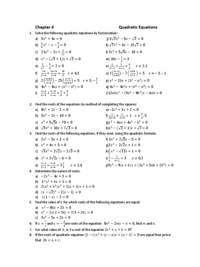 CH 4 Quadratic Equations | PDF | Quadratic Equation | Mathematics
