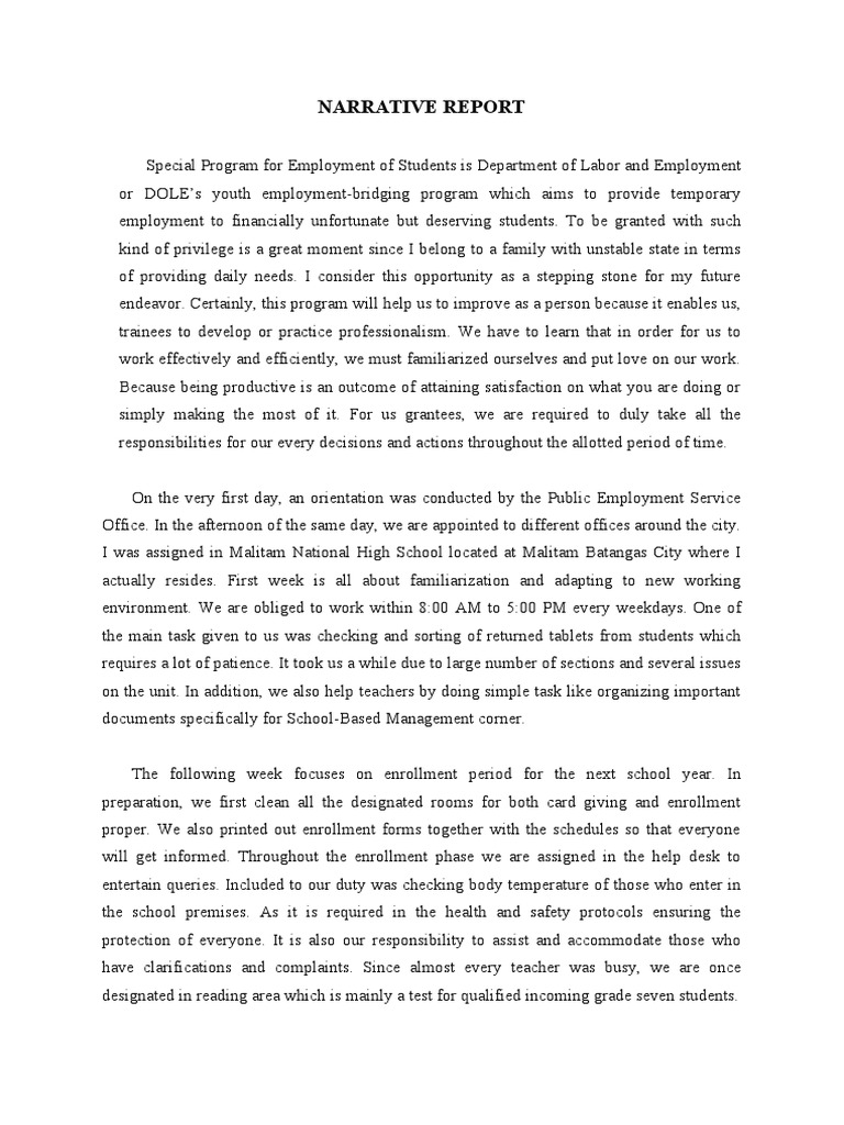 Narrative (SPES) | PDF | Employment | Cognition