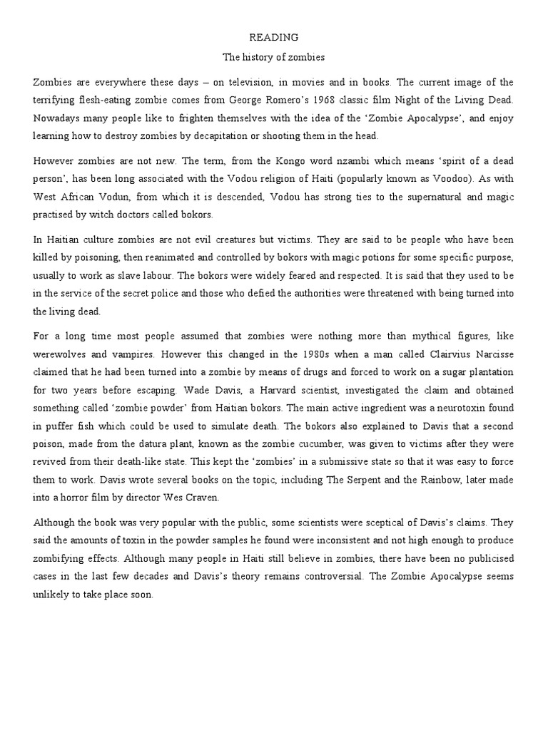 READING - Zombies B2 | PDF | Zombies