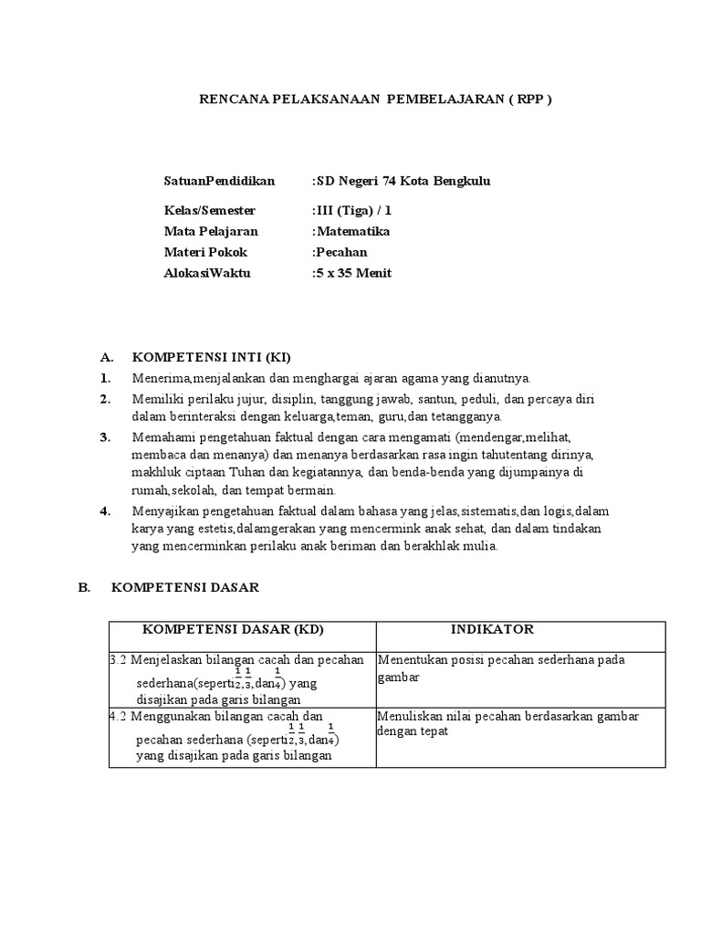 RPP Matematika Kelas 3 | PDF