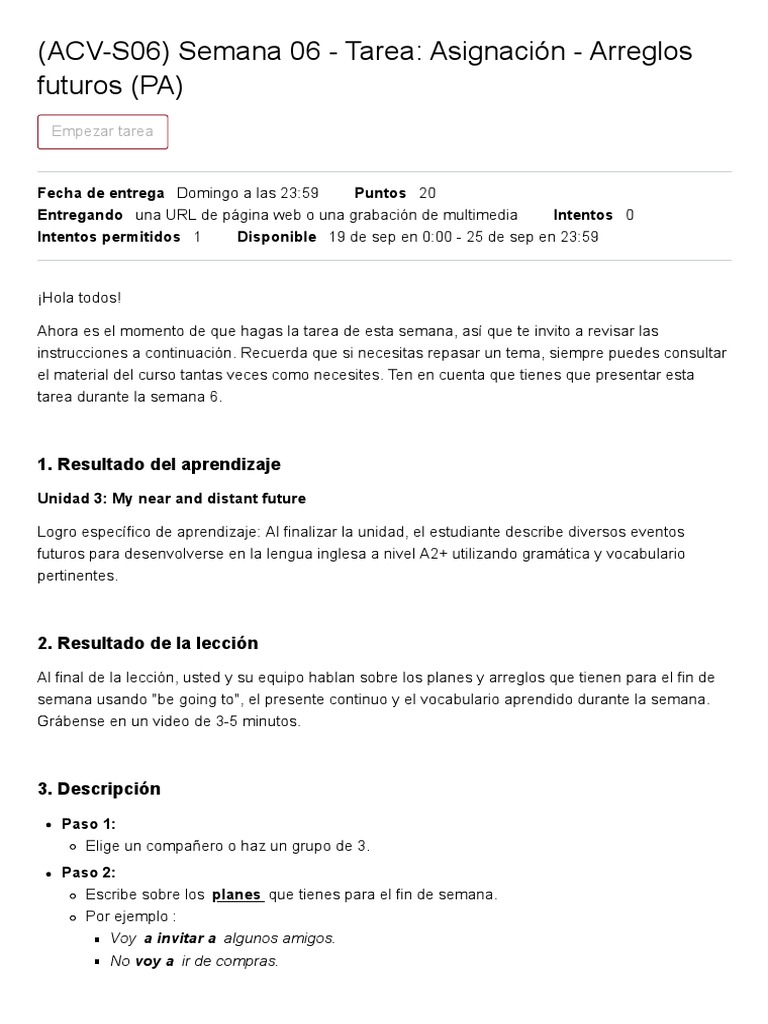 (ACV-S06) Semana 06 - Tarea - Asignación - Arreglos Futuros (PA) | PDF | Youtube | Comunicación ...