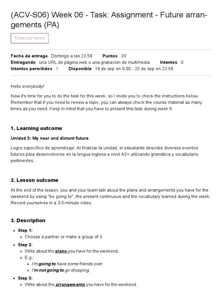(ACV-S06) Week 06 - Task - Assignment - Future Arrangements (PA) | PDF | Grammar | Languages