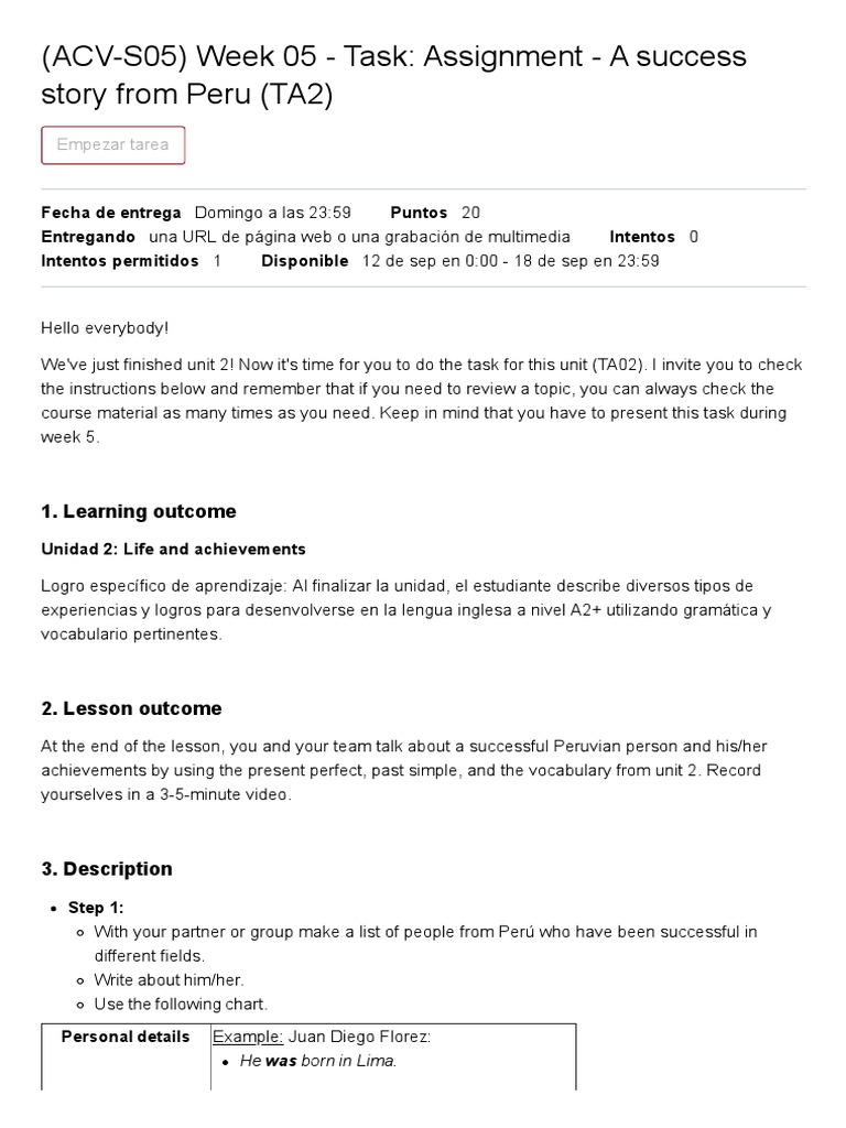 (ACV-S05) Week 05 - Task - Assignment - A Success Story From Peru (TA2) | PDF | Grammar ...