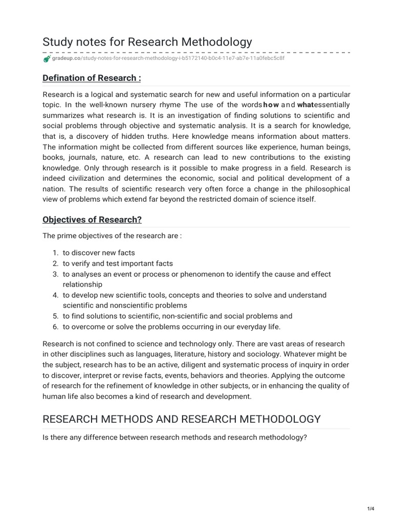 Research Methods Notes: Definitions, Types, Stages | PDF | Scientific ...