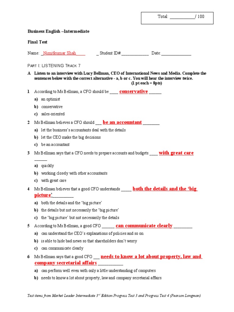 Business English Intermediate Final Test | PDF | Economies