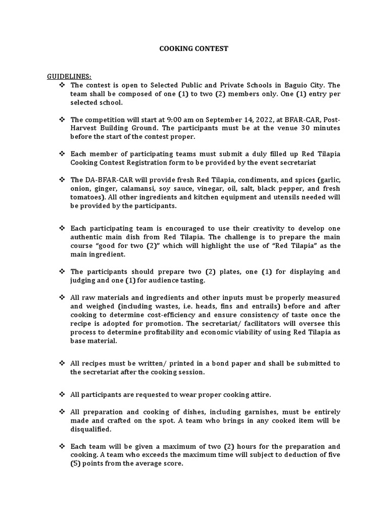 Guidelines Cooking Contest 2022 | PDF | Foods | Asian Cuisine