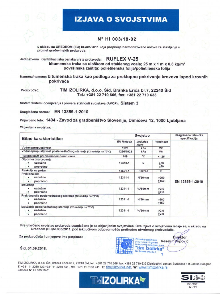 RUFLEX V-25 (Izjava o Svojstvima) | PDF