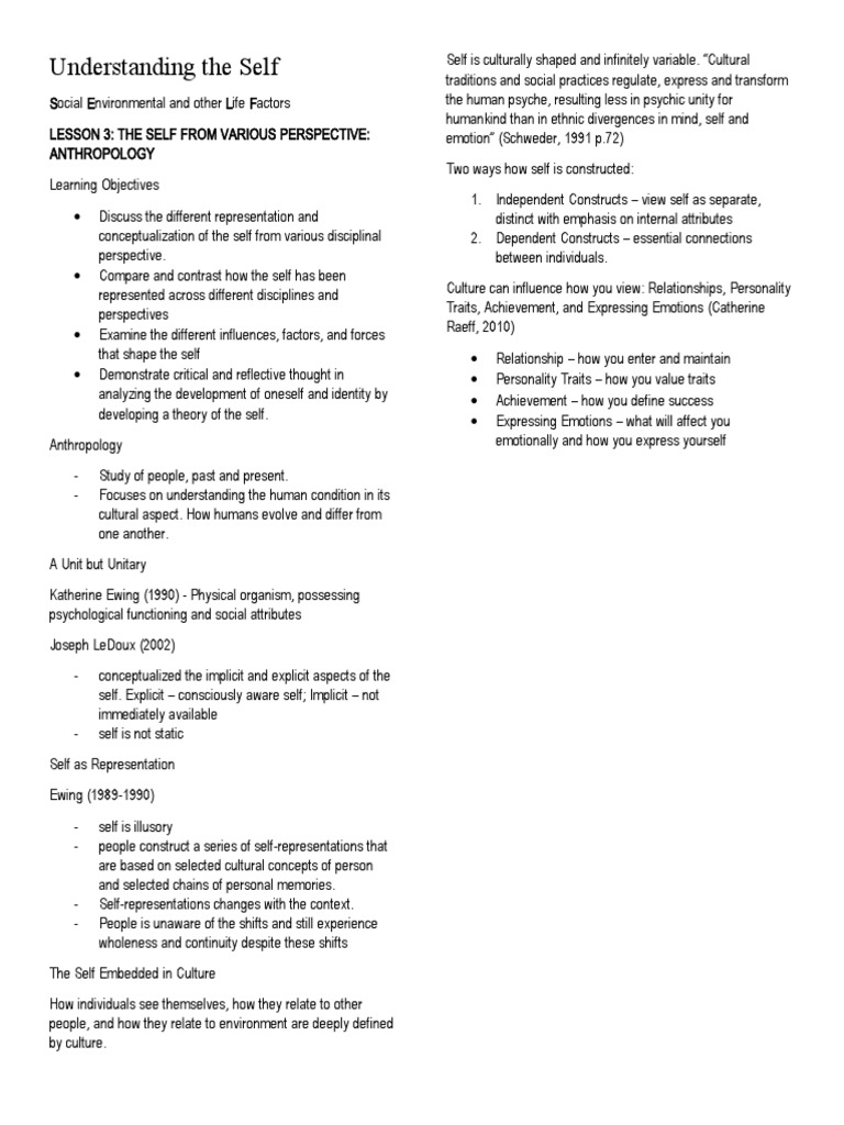 Lesson 3 - The Self From Various Perspective - Anthropology | PDF ...
