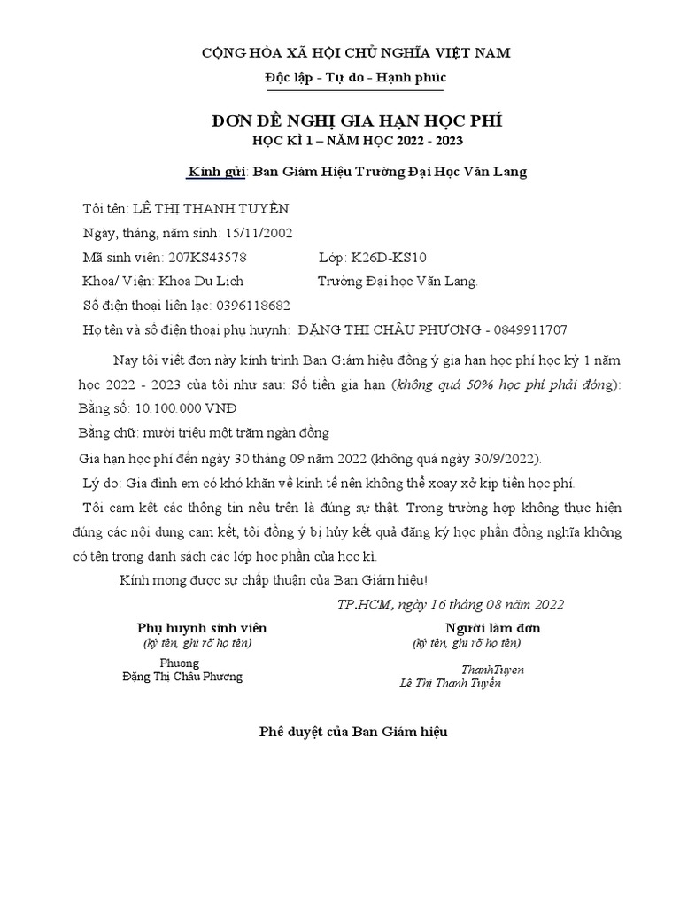 Don de Nghi Gia Han Hoc Phi HK221 | PDF