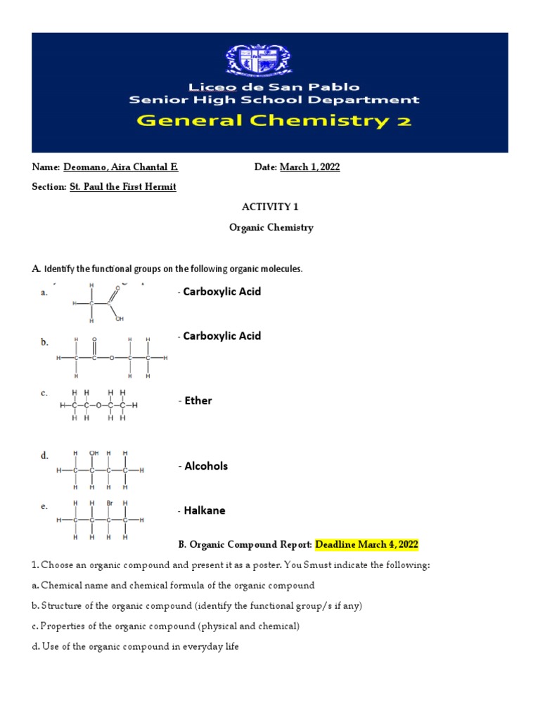 Activity 1 Organic Chemistry Deomano | PDF