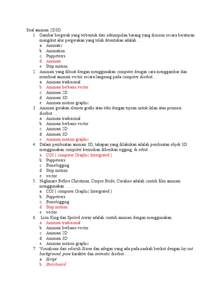 Soal dan Pembahasan Animasi 2D/3D | PDF | Komputer
