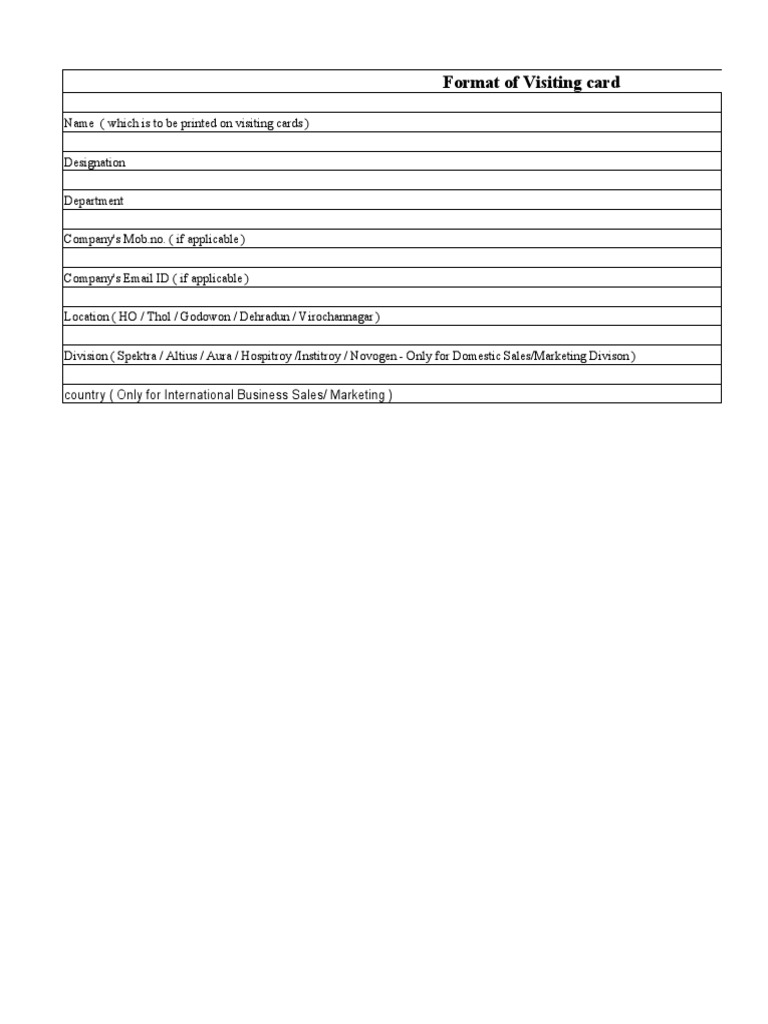 Visiting Card Format | PDF