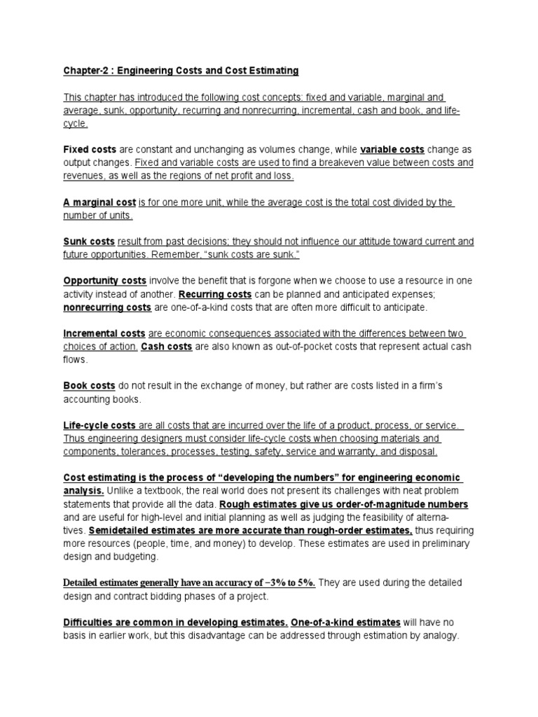 Chapter-2 - Engineering Costs and Estimating Costs - Summary and ...