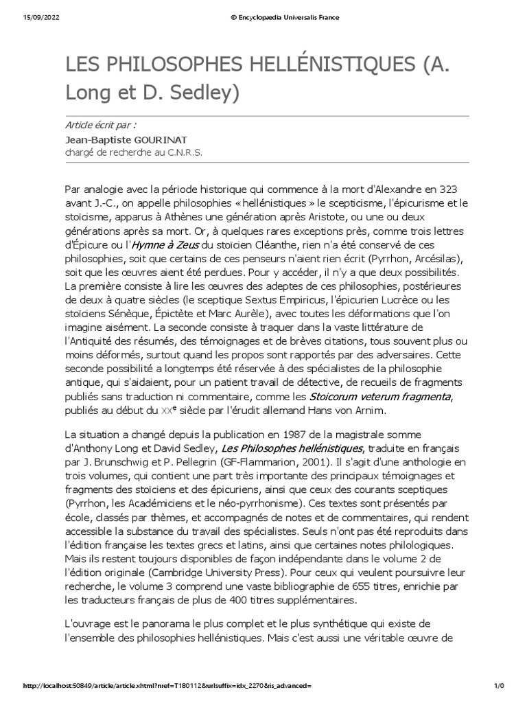 Les Philosophes Hellénistiques (A. Long Et D. Sedley) | PDF | Stoïcisme ...
