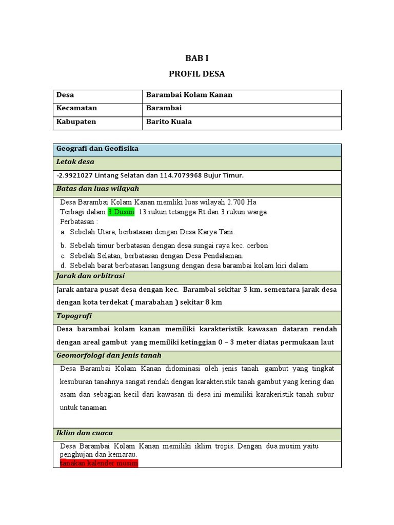Profil Desa Barambai Kolam Kanan | PDF