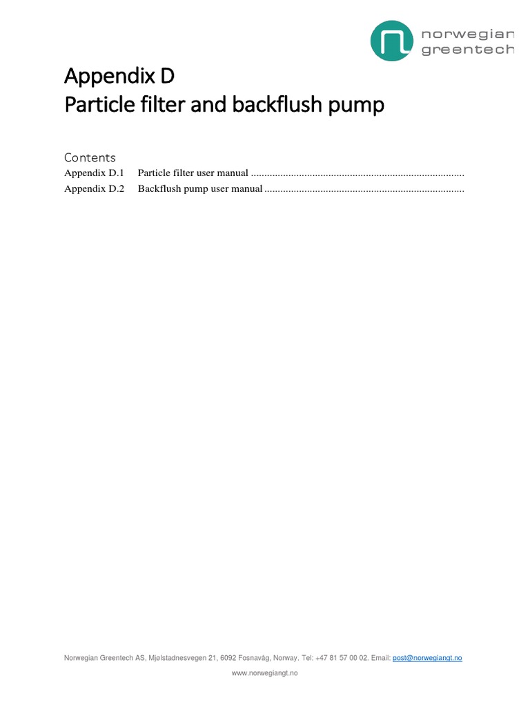 Appendix D - Particle Filter and Back Flush Pump | PDF | Safety | Valve