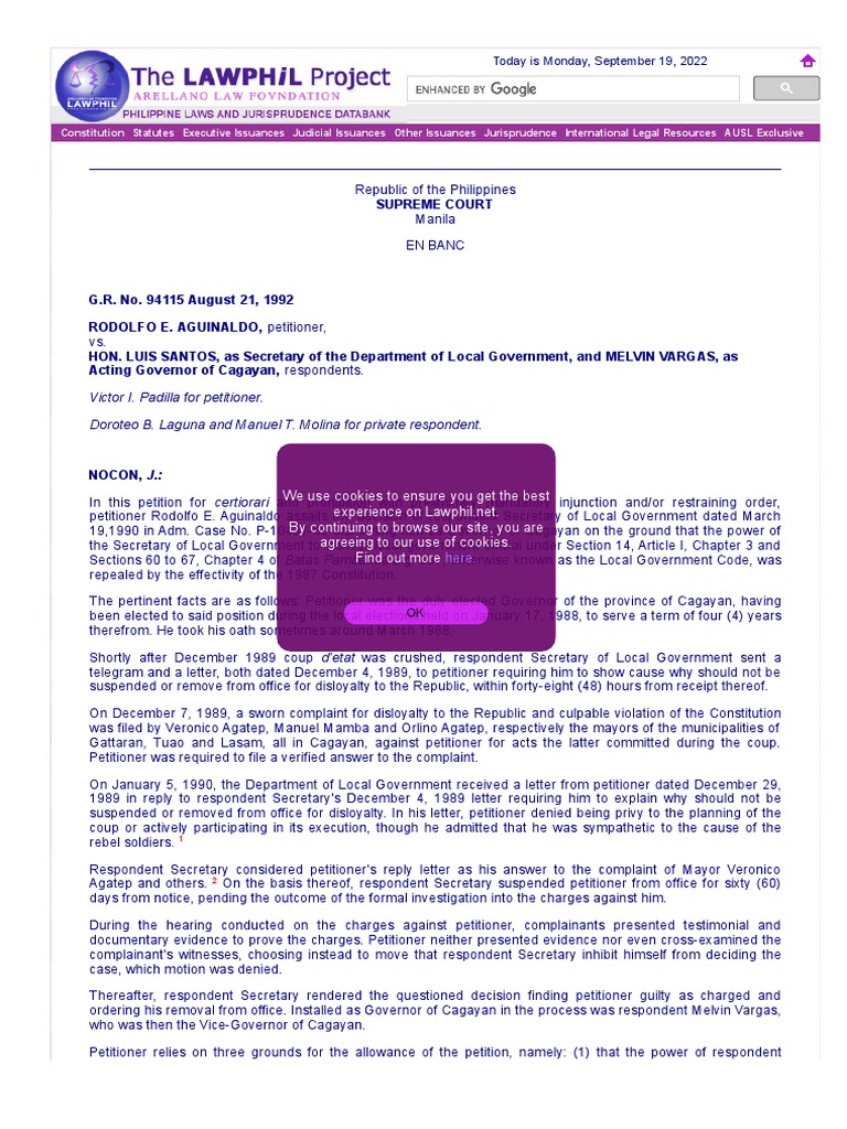 Aguinaldo vs. Santos, 212 SCRA 768 | PDF | Initiative | Common Law