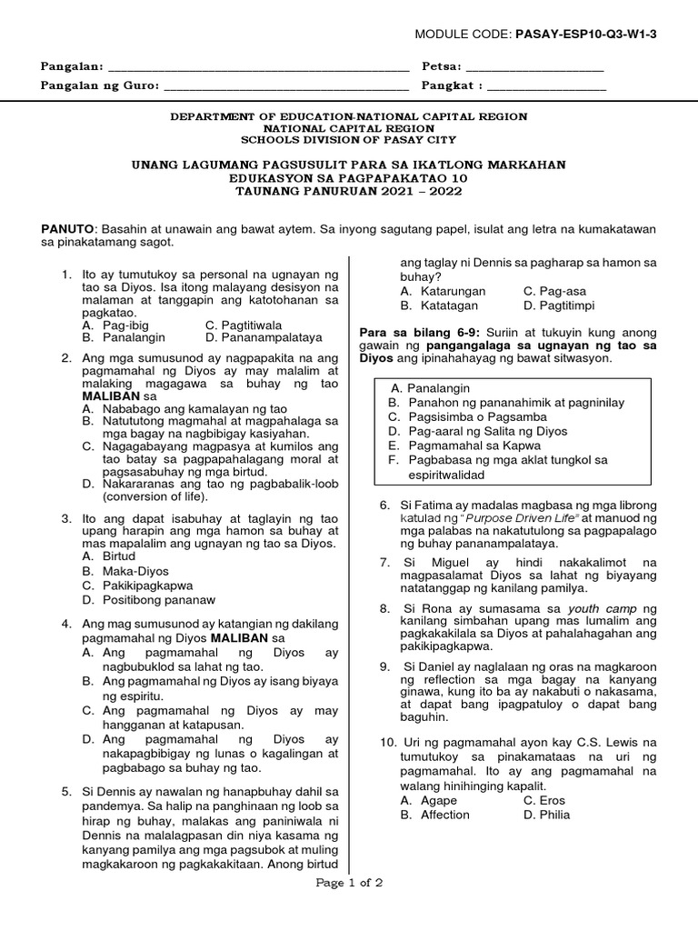 6 Esp 10 Q3 ST1 - 2 | PDF