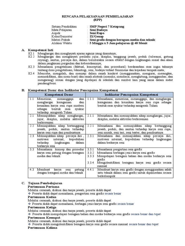 Contoh RPP SENI BUDAYA | PDF