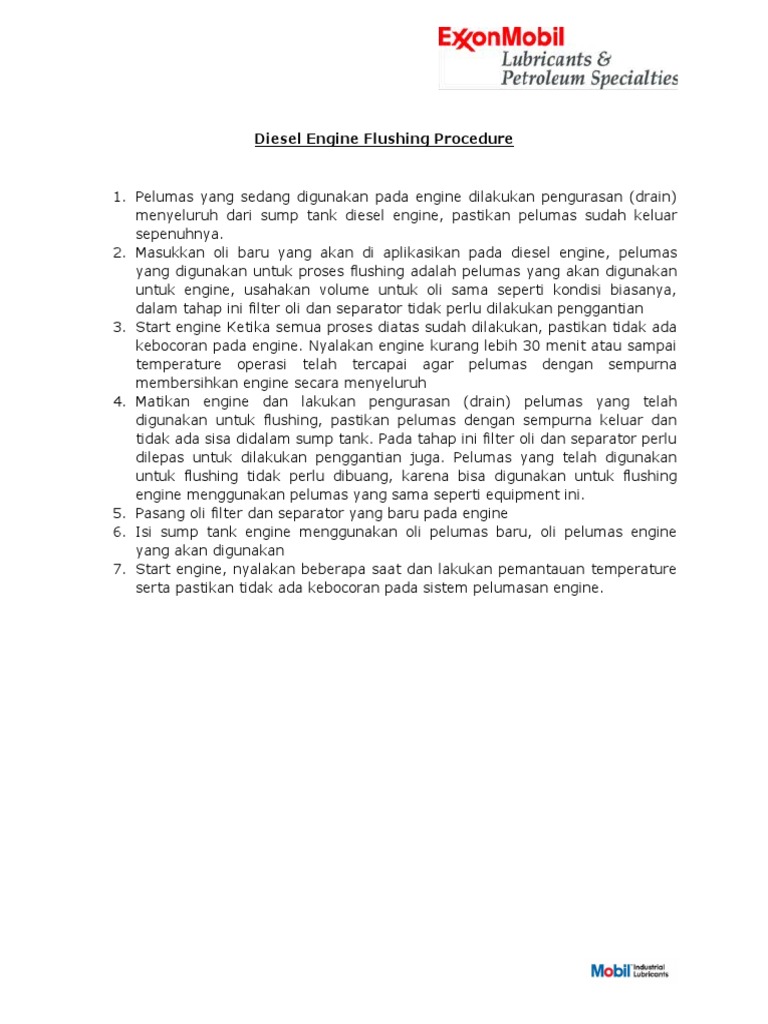 Prosedur Flushing Mesin Diesel | PDF