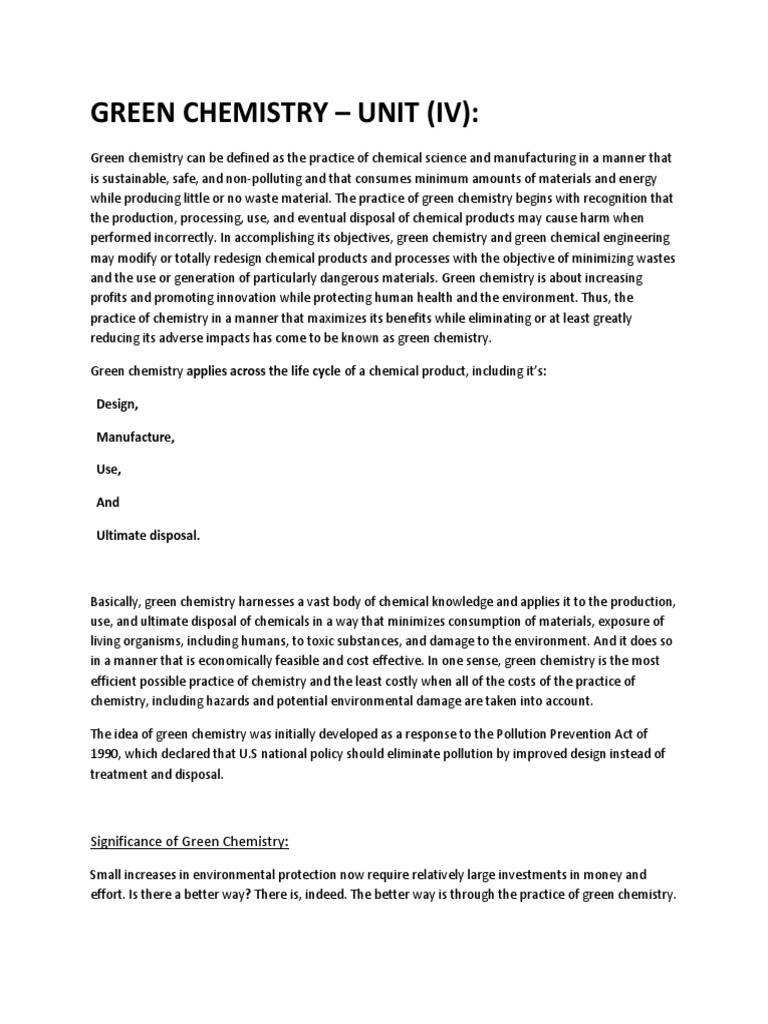 Green Chemistry | PDF | Green Chemistry | Chemistry