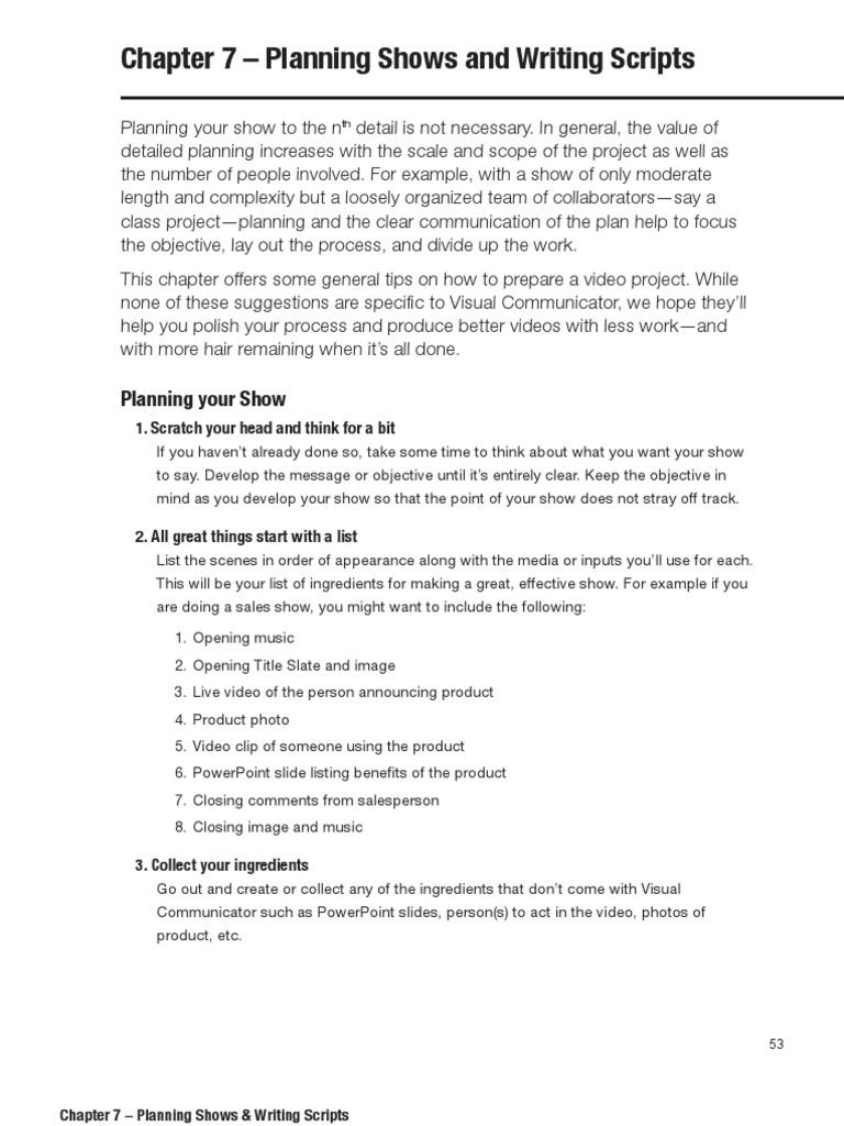 Chapter 7 - Planning Shows and Writing Scripts | PDF | Screenplay | News