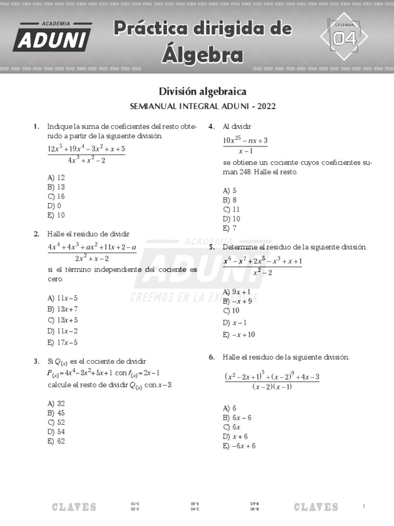 X Semianual Integral Dir Sem4 | PDF | Matemáticas | Álgebra abstracta