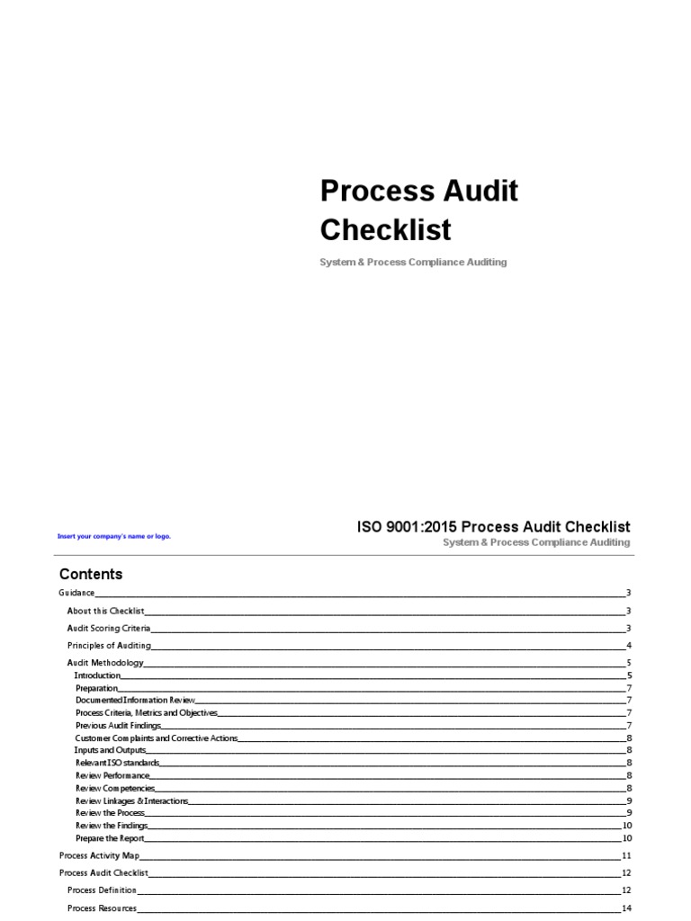 ISO 9001-2015 Process Audit Checklist | PDF | Audit | Iso 9000