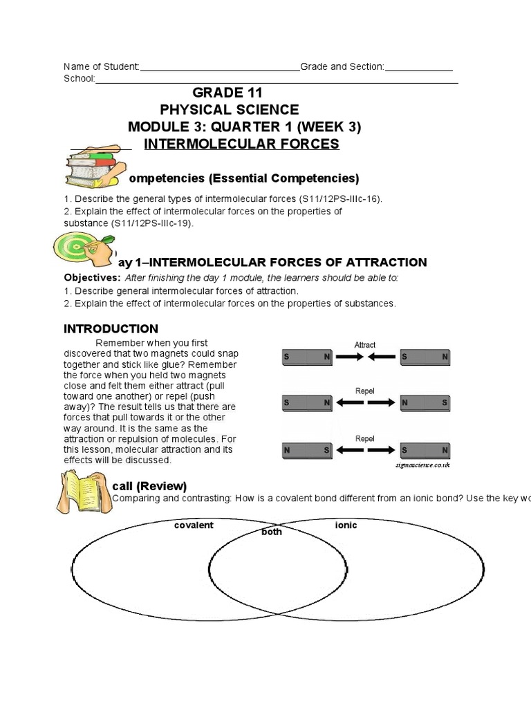 1Q - Week 3 Physical Science | PDF | Intermolecular Force | Chemical Bond