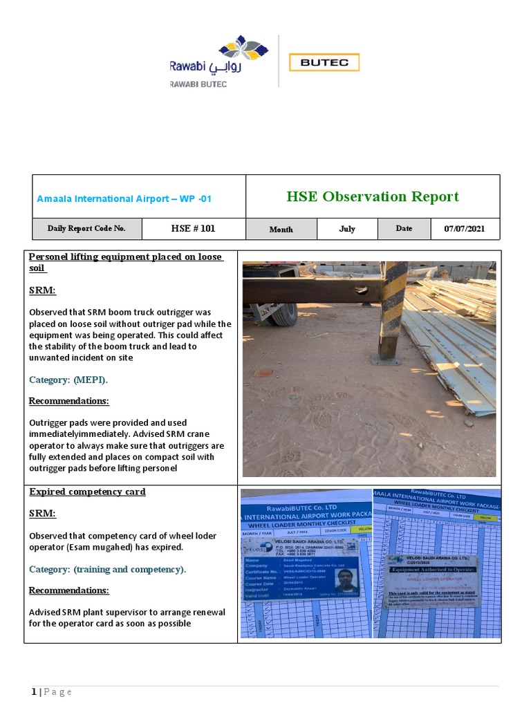 RB - HSE Daily Observation Report | PDF | Pollution | Environmental Issues