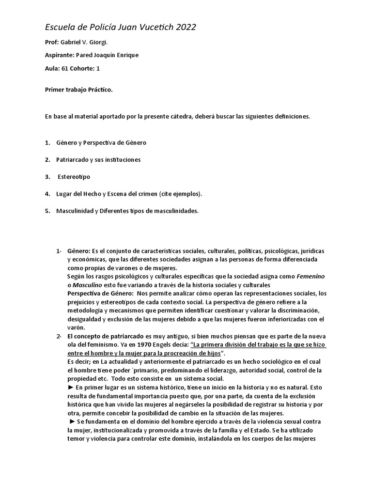 TP NRO 1 Género | PDF | Mujer | Masculinidad