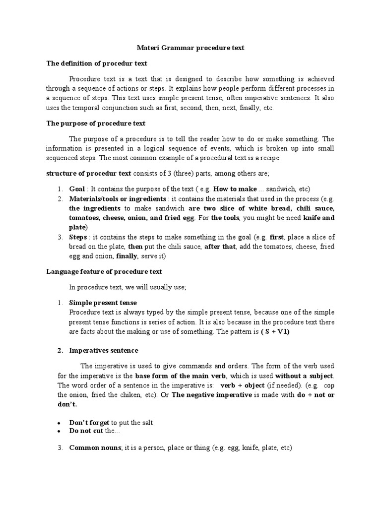Materi Grammar Procedure Text | PDF | Verb | Linguistics