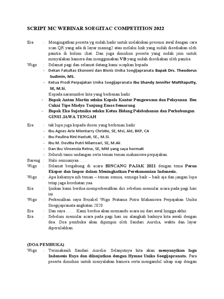 Script MC Bincang Pajak | PDF