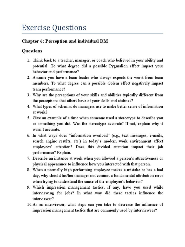 Exercise Questions | PDF | Motivation | Motivational