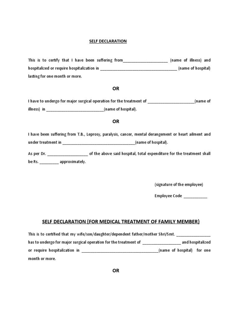 Self Declaration Form Medical | PDF