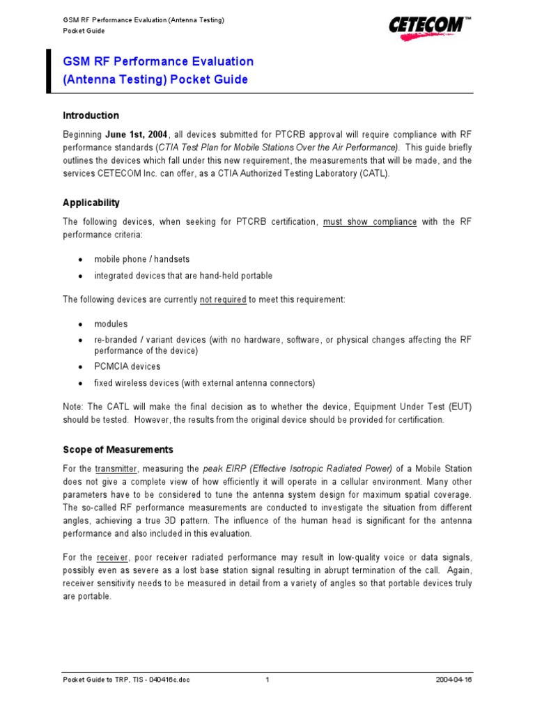 Cetecom Antenna Testing Pocket Guide Pdf Antenna Radio Communication