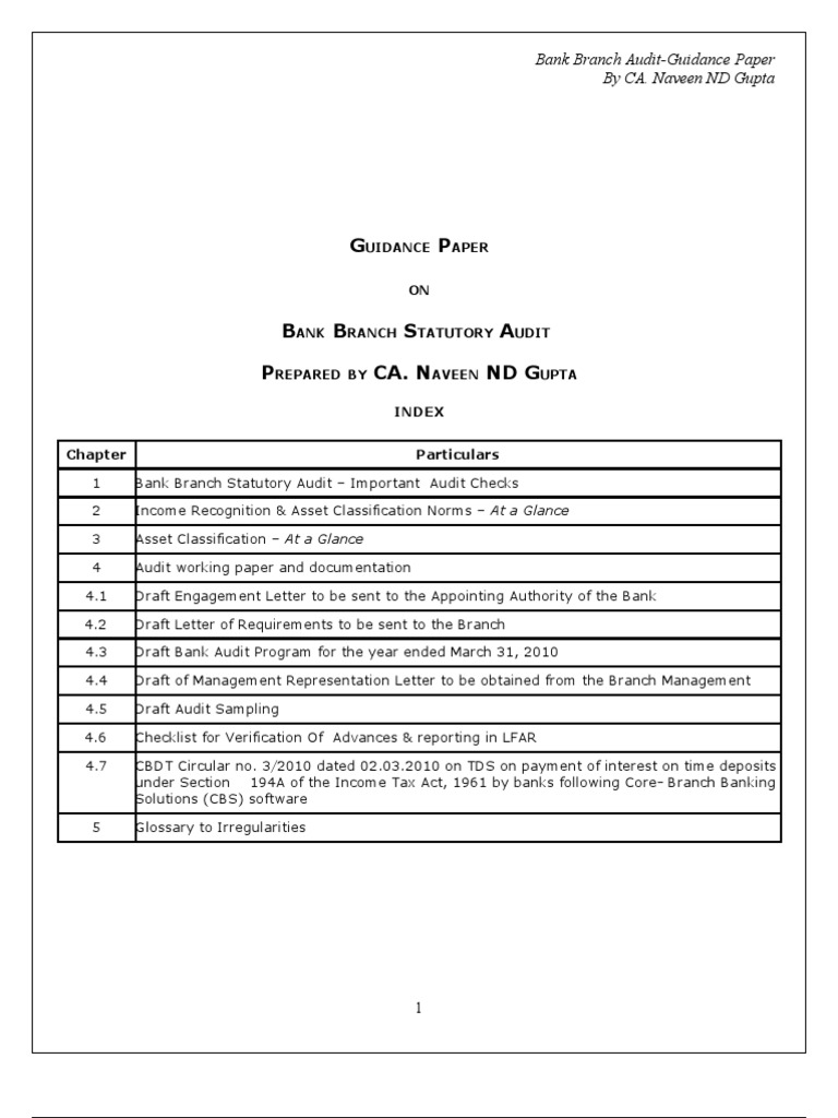 Bank Branch Audit Guidance Overview | PDF | Audit | Debits And Credits