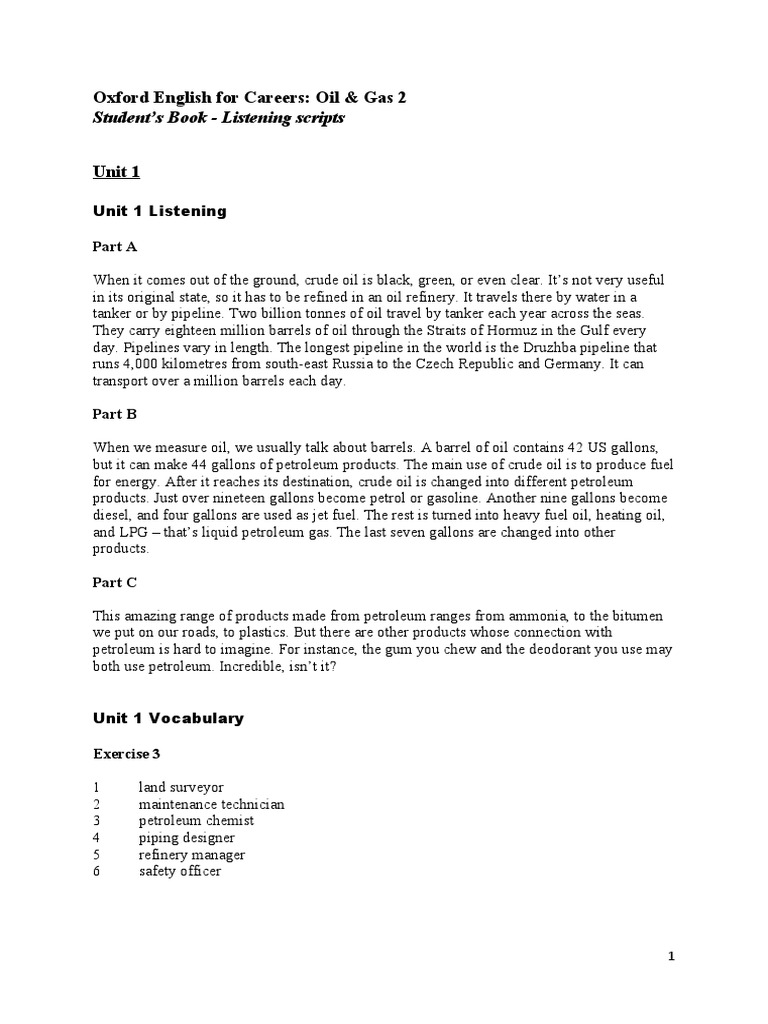 Oil & Gas Careers: Student's Listening Guide | PDF | Pipeline Transport ...