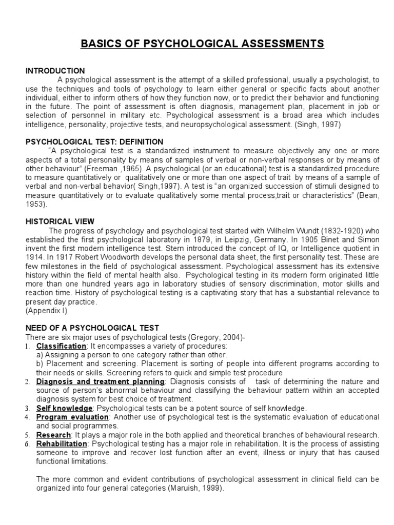 Basics of Psychological Assessments | PDF | Wechsler Adult Intelligence ...