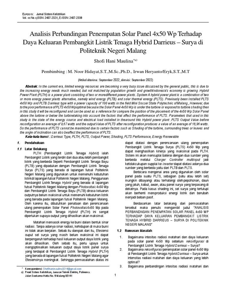 Jurnal Analisis Perbandingan Penempatan Solar Panel | PDF | Pembangkit ...