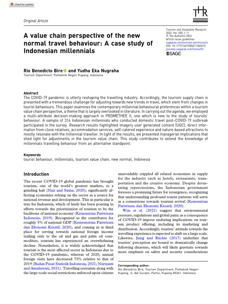 A Value Chain Perspective of The New Normal Travel Behaviour A Case ...
