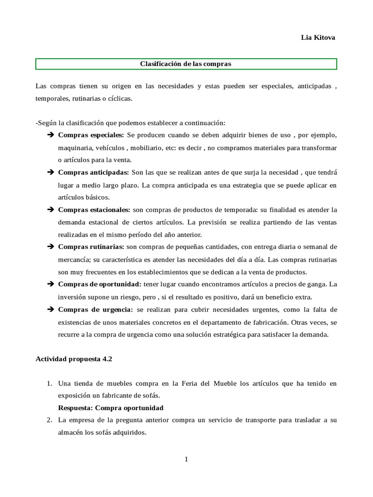Resumen de Clasificación de Compras | PDF | Business | Economias