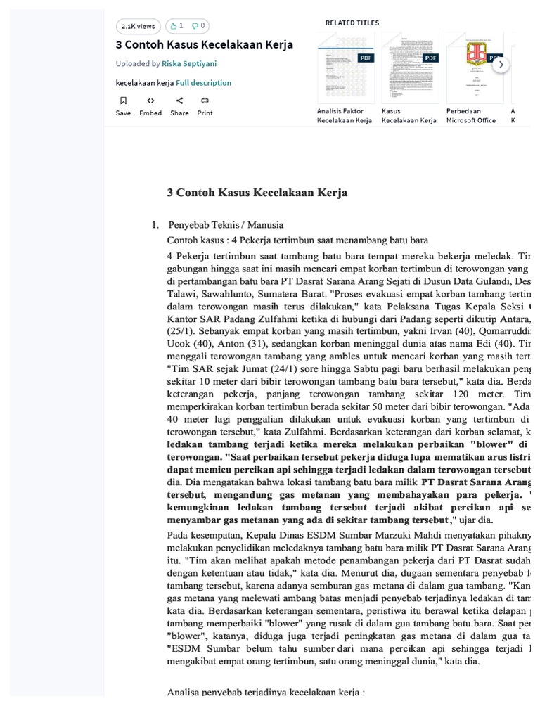 PDF 3 Contoh Kasus Kecelakaan Kerja - Compress | PDF
